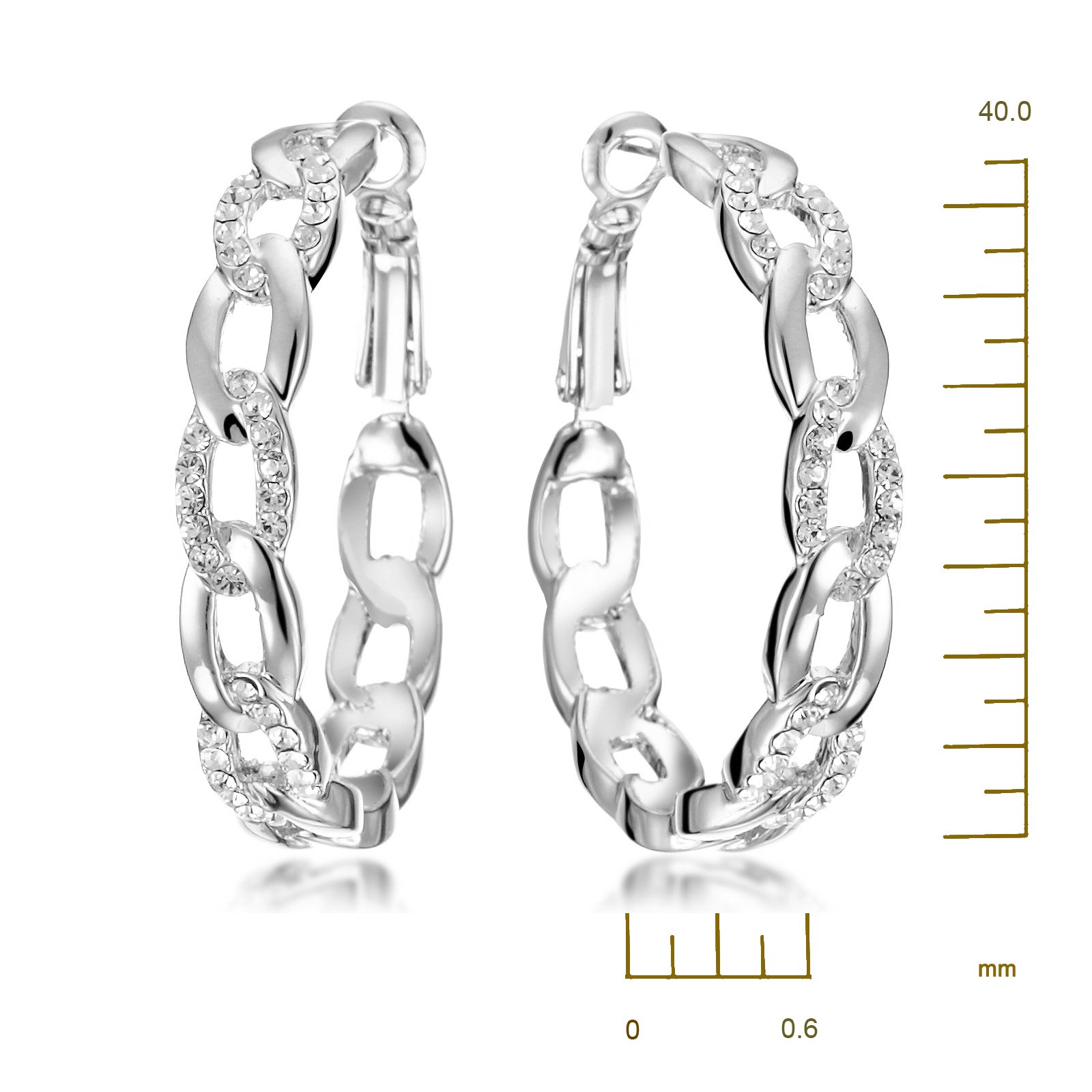 Gemini Women's Jewelry Platinum Plated White Gold CZ Diamond Hoop Pierced Earring Valentine's Day Gifts Gm039Wg 1.5 inches