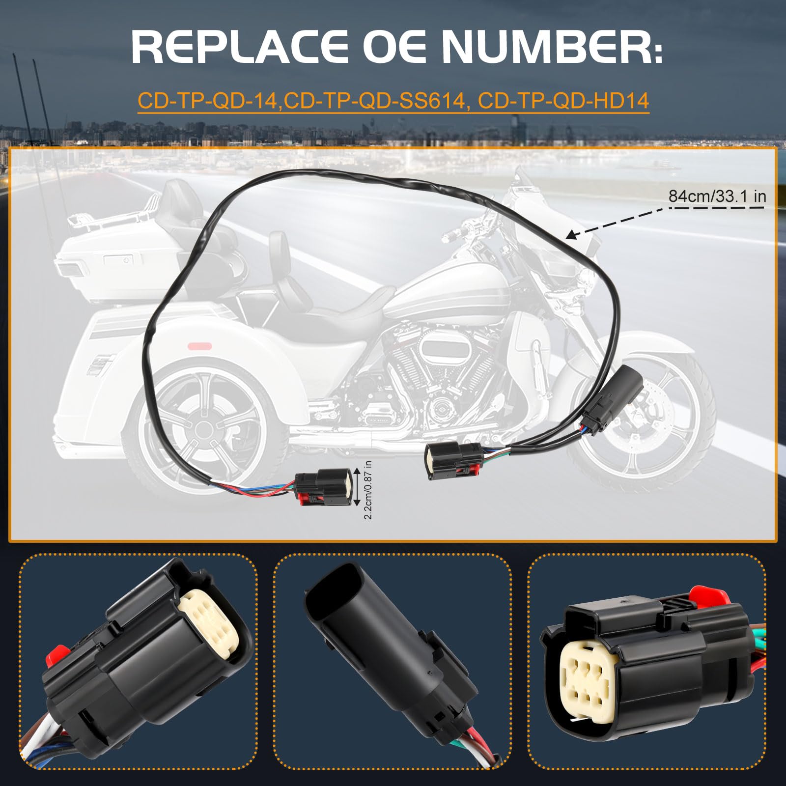GEARZAAR Quick Disconnect Wiring Harness Fit for Harley Davidson Tour Pak Motorcycle 2014 2015 2016 2017 2018 1019 2020 2021 2022 2014-2022, Disconnect Wire Cable Replace CD-TP-QD-14
