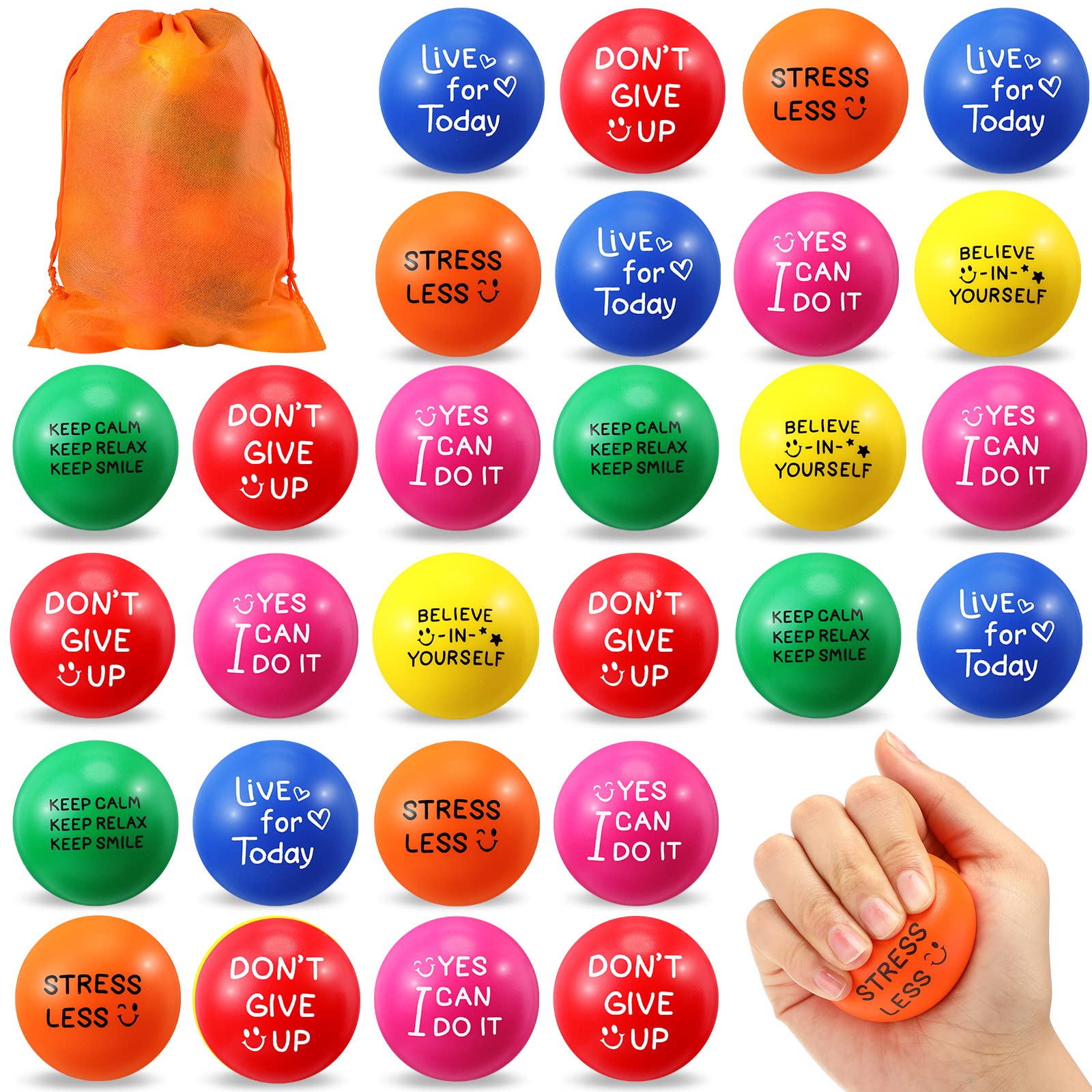 HyDren 48 Pcs Motivational Stress Balls for Adults 2 Inch Stress Balls Bulk with Inspirational Quotes Colorful Foam Ball Gifts for Employee Coworkers Team(Fresh Colors)