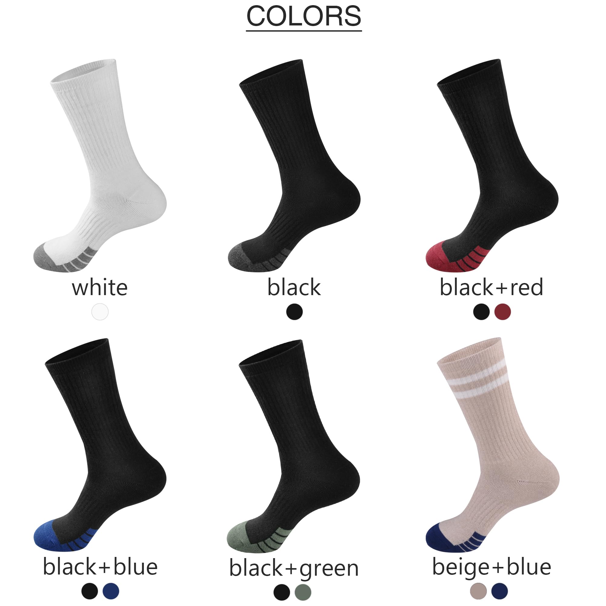 GKX Men's 10 Pairs Cotton Athletic Moisture Control Heavy Duty Work Boot Cushion Crew Socks (Shoe Size:6-12, Black+Wine Red)