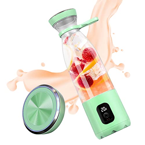 Portable Blender for Shakes and Smoothies, 300W Personal Size Blender for Crushes Ice Cubes, Frozen Fruit, Nuts. USB Mini Pulse Blender(6 Blades) with 20oz BPA Free Removable Sports Bottle for Home, Travel, Office, SIQDAK Blender Bravo Green
