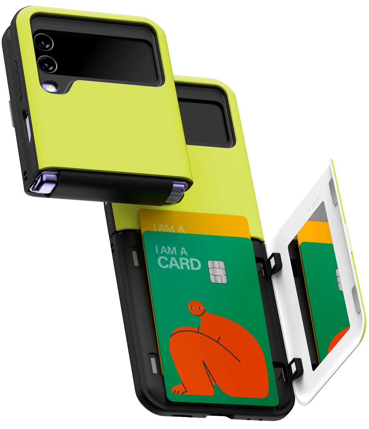 GOOSPERY Galaxy Z Flip 4 / Z Flip 3 Wallet Case with Card Holder, Protective Dual Layer Bumper Phone Case, Lime