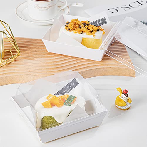 ZORRITA 50 Pack Paper Charcuterie Boxes with Clear Lids, Disposable Sandwich Boxes Square Cake Box To Go Food Containers for Bakery, Strawberries, Cake Slice and Cookies (White)