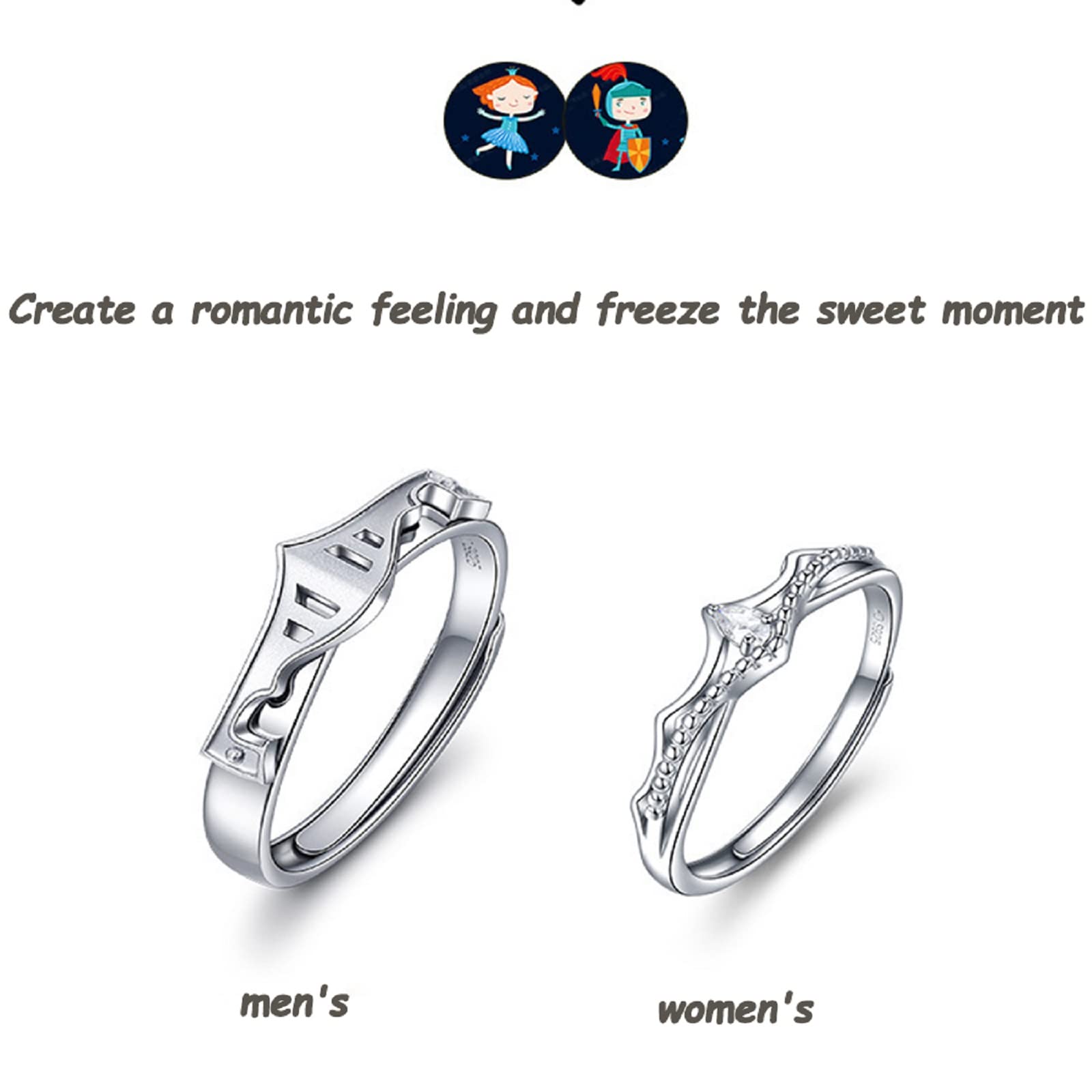 JASXEYO wedding ring sets for him and her,promise rings for couples,promise rings for her,matching rings for couples,dainty rings,Adjustable Princess and Knight Rings Set His and Hers (women's)