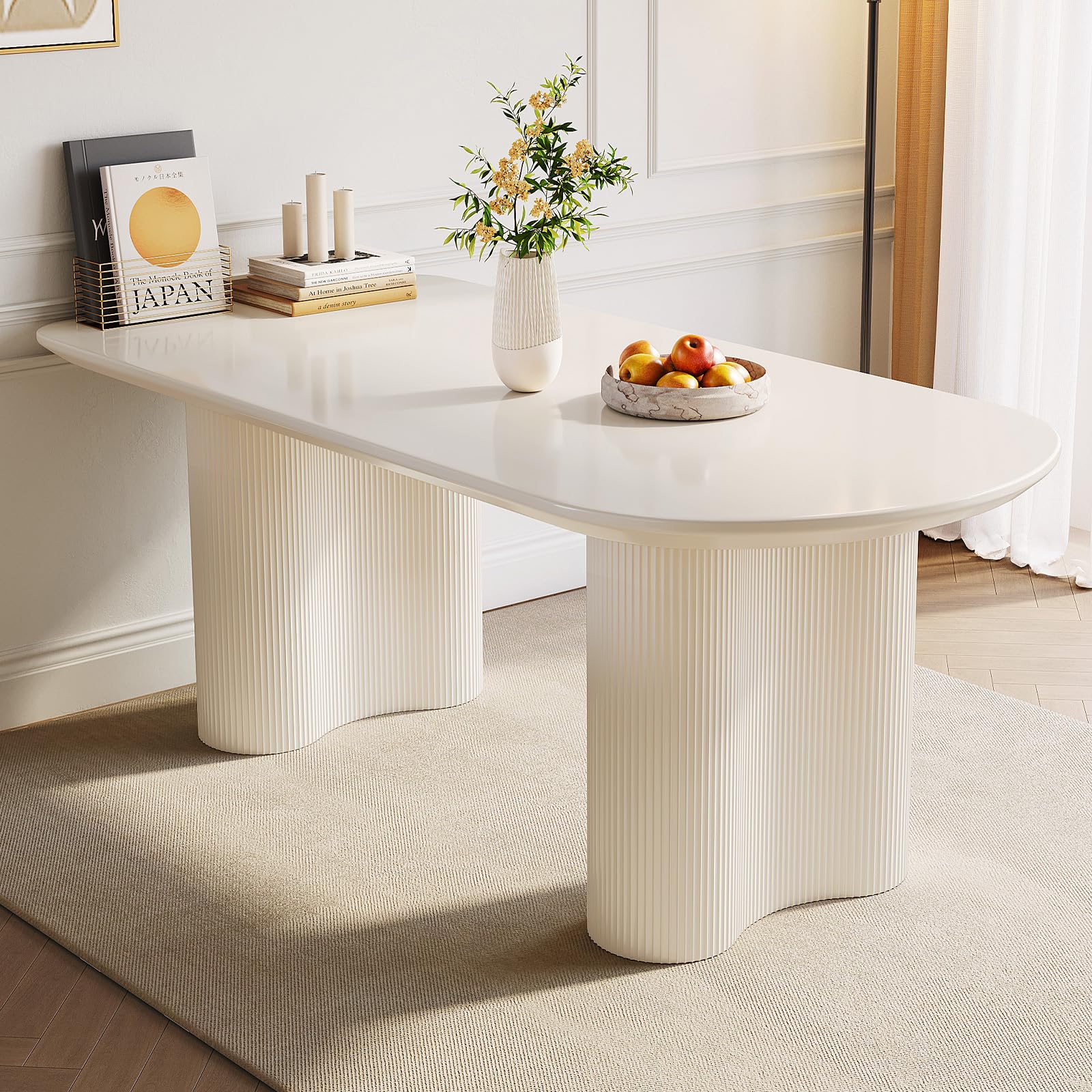 GraceNook 63" White Dining Table, Oval Dining Room Table, Modern Dining Table for 2,4,6 Person, Kitchen Table, Nook Dining Table Set for Dining Room,Kitchen,Breakfast Nook or Reception Room