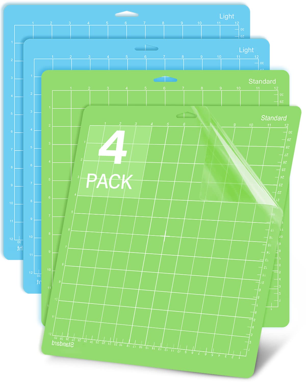 Gwybkq Cutting Mat for Cricut Maker 3/Maker/Explore 3/Air 2/Air/One 4 Pack 12x12 Standard/Light Cut Replacement Accessories Green/Blue Card Adhesive Sticky Mats