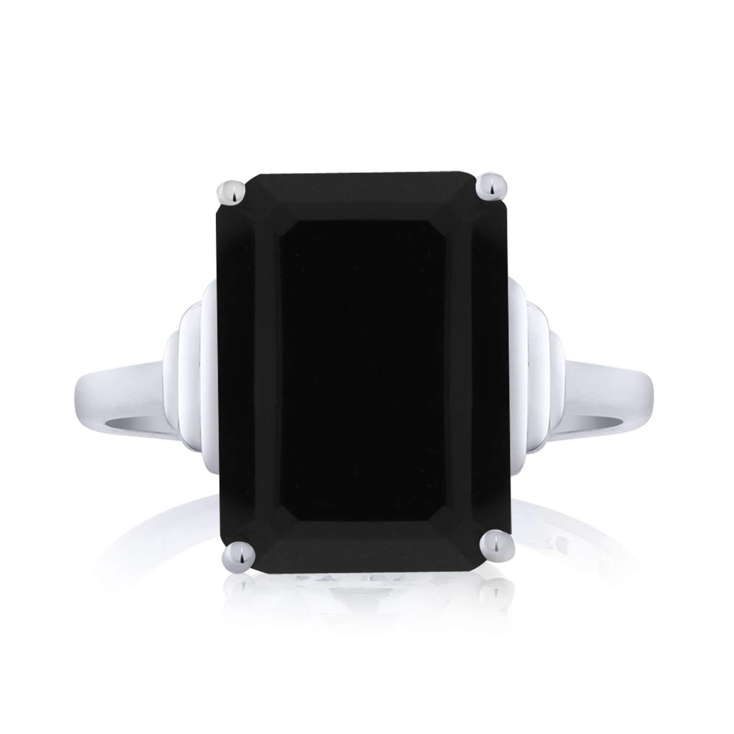 Gem Stone King 925 Sterling Silver Gemstone Birthstone Solitaire Engagement Ring | Emerald Cut 14X10MM Ring For Women | Available In Size 5, 6, 7, 8, 9