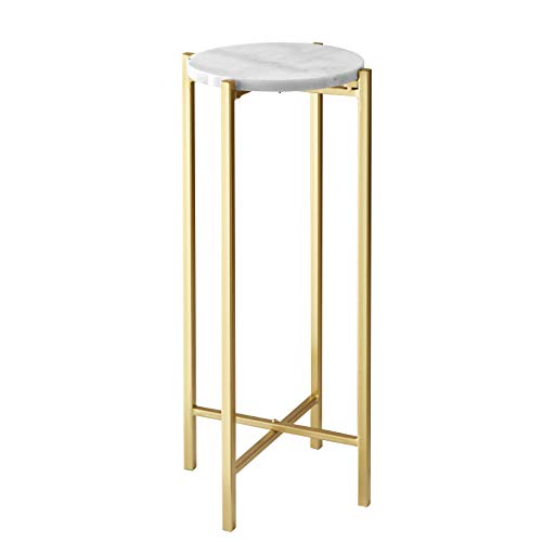 Urban Shop White Marble Collapsible Side Accent Drink Table with Gold Metal Legs, β8.5 in x 8.5 in x 22.5 in