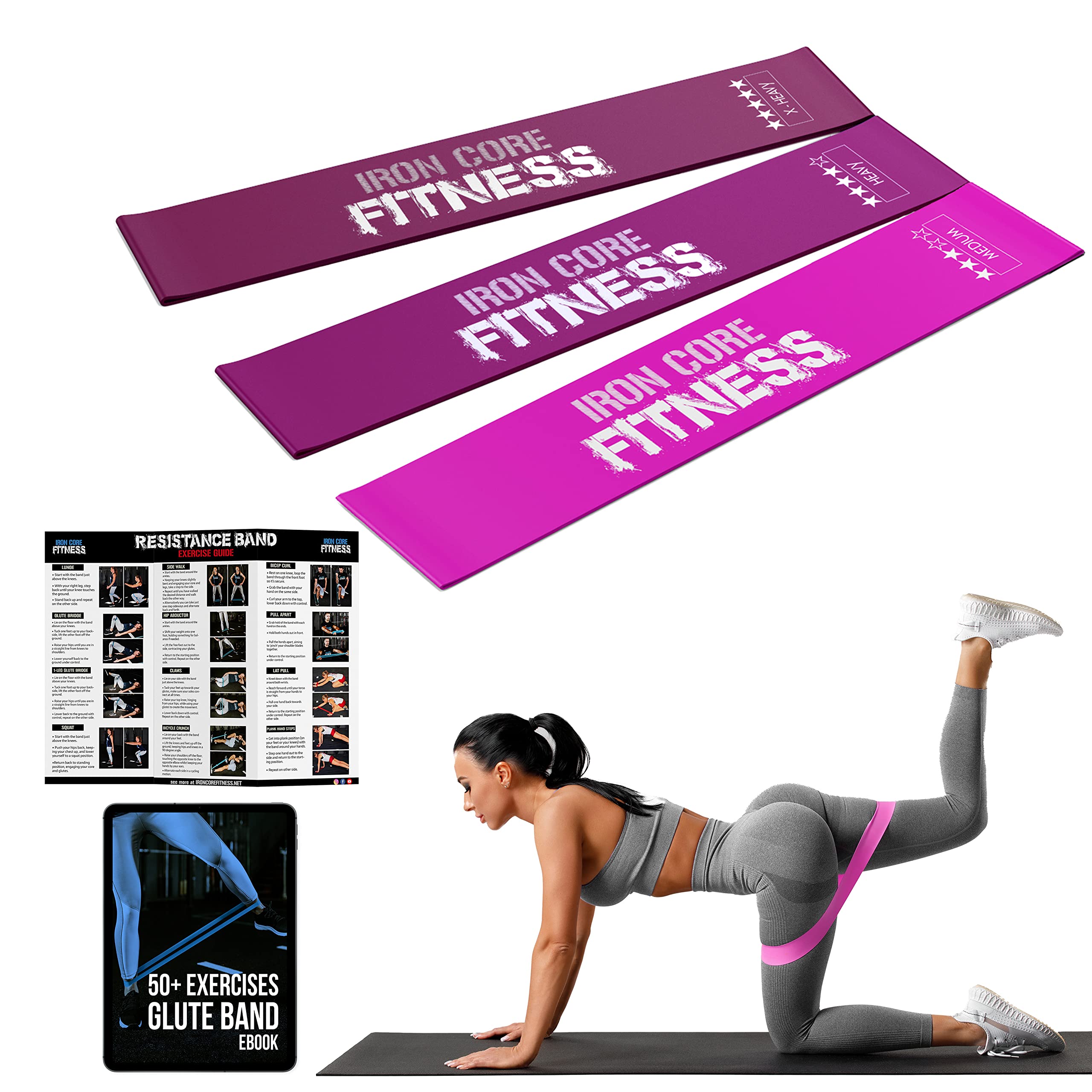 Glute Bands for Women- Mini Bands Resistance Leg Bands for Exercise Restraint Bands by Iron Core Fitness, Ocean Blue.