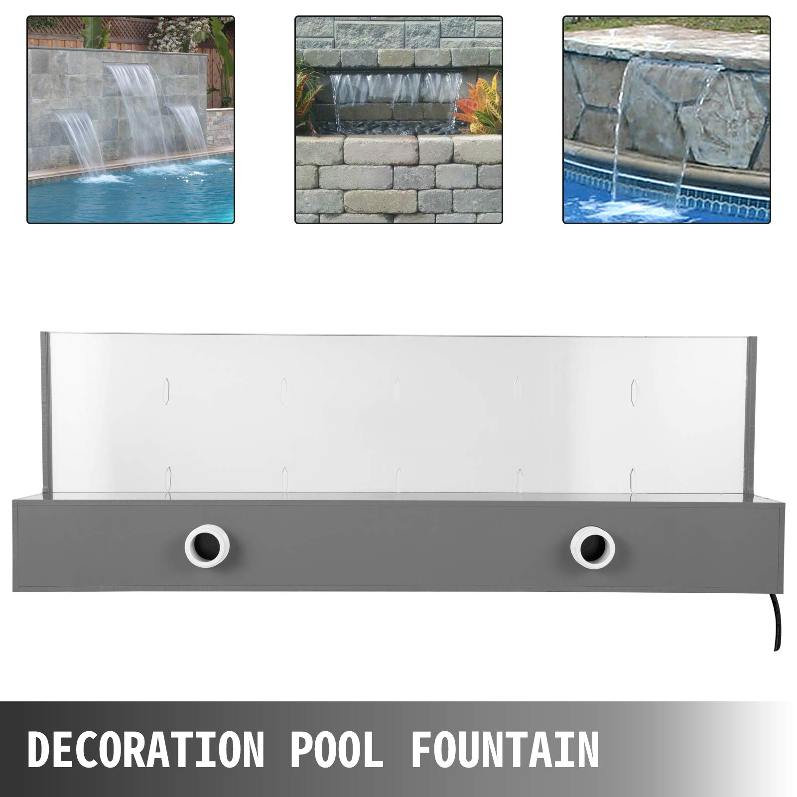 Happybuy Fountain Spillway 23.6x3.2x8.1 Inch, Pool Waterfall Fountain 17 Colors Led, Pool Water Fall Kit with Remote, Pool Spillway Solid Acrylic Pool Waterfall for Garden Pond, Swimming Pool, Square