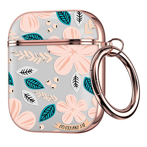 Youskin Airpod 1st&2nd Generation Case Flower Cute,AirPod 1&2 Case, Rose Golden Plating Airpods 2&1 Case for Men Women with Keychain,Shockproof Protective Case for AirPod 2 & 1,Blue Pink Flower