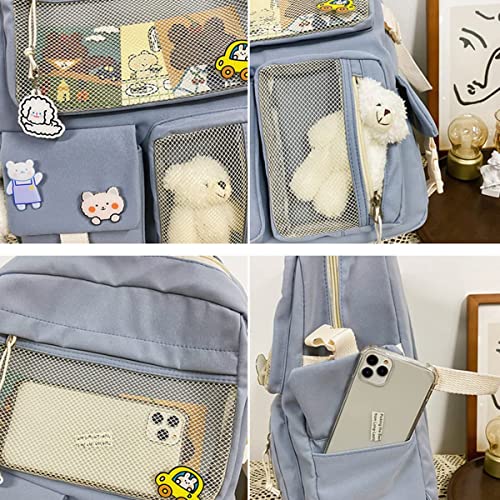 Zitouryo Girls Backpack with Cute Pin Accessories Plush Pendant Kawaii College Backpack Cute Aesthetic Backpack (Pink Backpack)