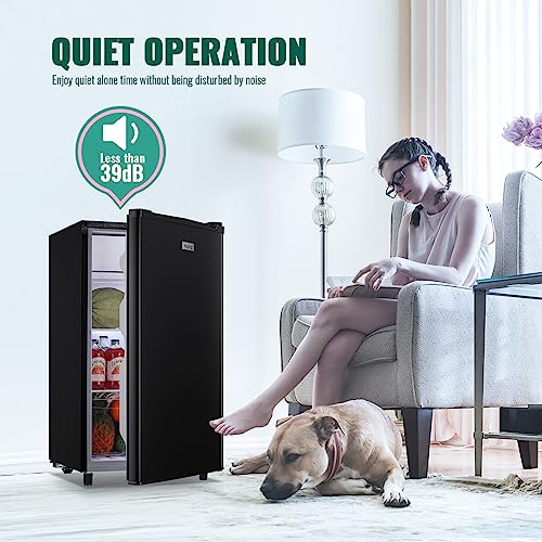 WANAI Compact Refrigerator 3.2 CU.FT Mini Fridge with Freezer Single Door Adjustable Temperature Side Door Wire Rack suit for Dorm Office Apartment BLACK