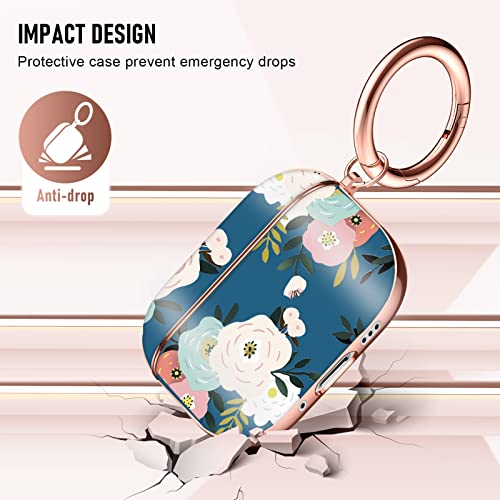 Youskin Airpod Pro 2 Case 2022 Flower Cute, AirPod Pro 2nd Generation Case, Rose Golden Plating Airpods Pro Case with Keychain,Shockproof Protective Case for AirPod Pro 2 2022,Blue Red Flower