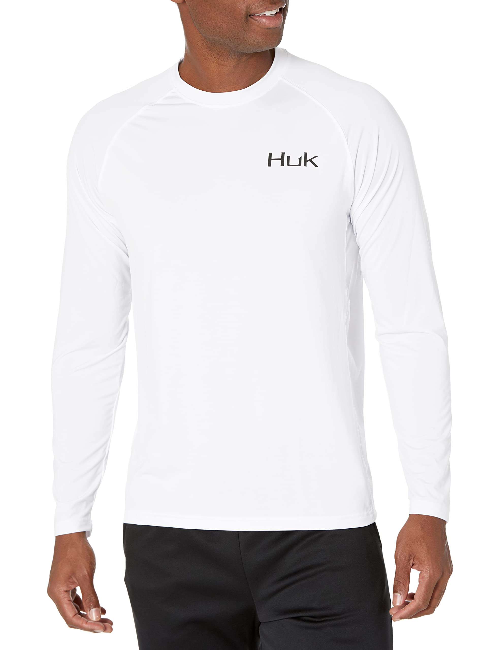 HUK Men's Pursuit Long Sleeve Sun Protecting Fishing Shirt, X Bass-White, Large