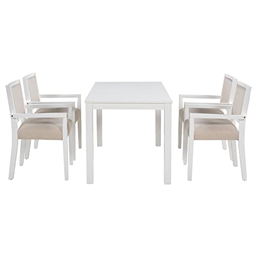 Goozio 5 Piece, Wood Rectangular Room Dinette Set for 4,Kitchen Table with 4 Arm Upholstered Dining Chairs,Beige