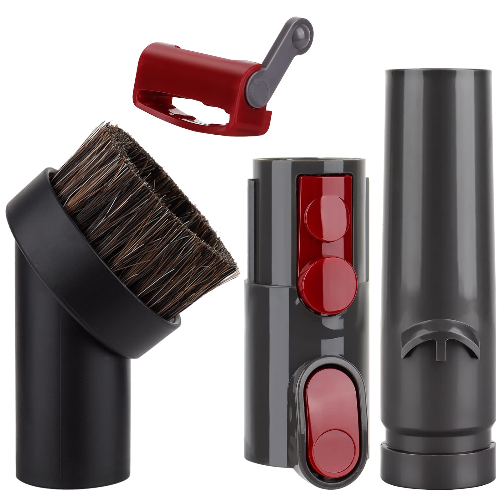 Horse Hair 1.25" Vacuum Brush Attachment Adapter Compatible with Dyson V15 V11 V10 V8 V7 V6 Vacuum Cleaner, Universal Tool Adaptor Converter and Power Button Control Clamp