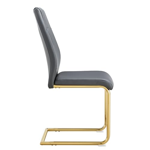 Gecheer Modern Dining Chairs, Dining Room Chairs, and Golden Leg Cushioned Chairs Artificial Leather, Suitable for Kitchens, Living Rrooms, Bedrooms, and Offices 4 Pieces Gray + PU Leather 2027A