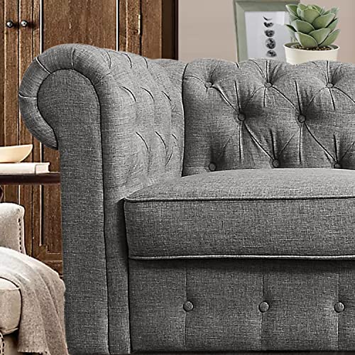 Rosevera Genevieve Upholstered Fine Polyester Collection Tufted Loveseat Couch, Contemporary Chesterfield Armrest,Sectional Sofa for Living Room Apartment, 3SEAT, Linen Gray 3SEAT
