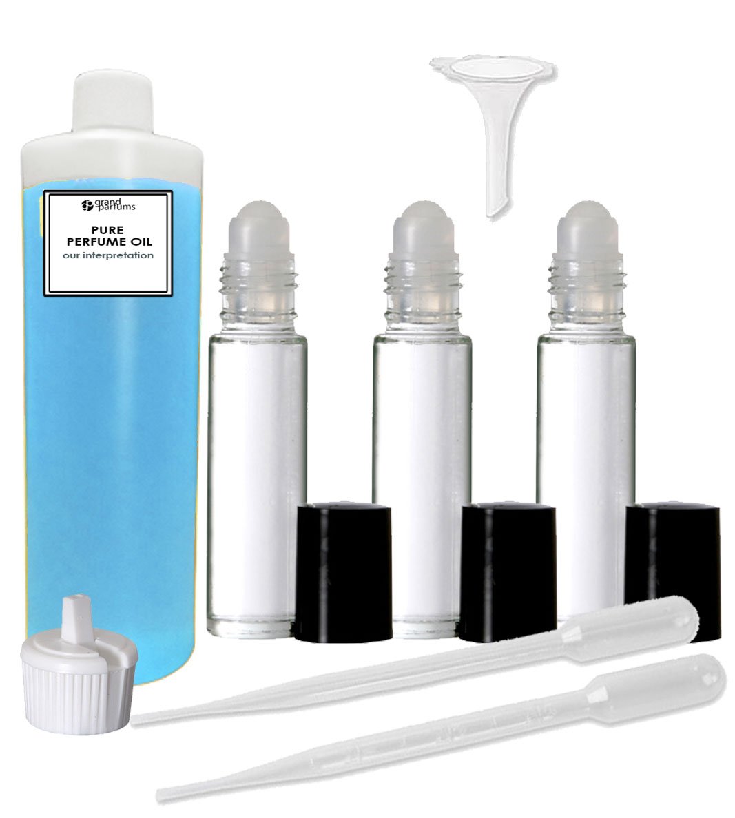 Grand Parfums Perfume Oil Set - fits Spice Bomb For Men with Roll On Bottles and Tools to Fill Them (2 Oz)
