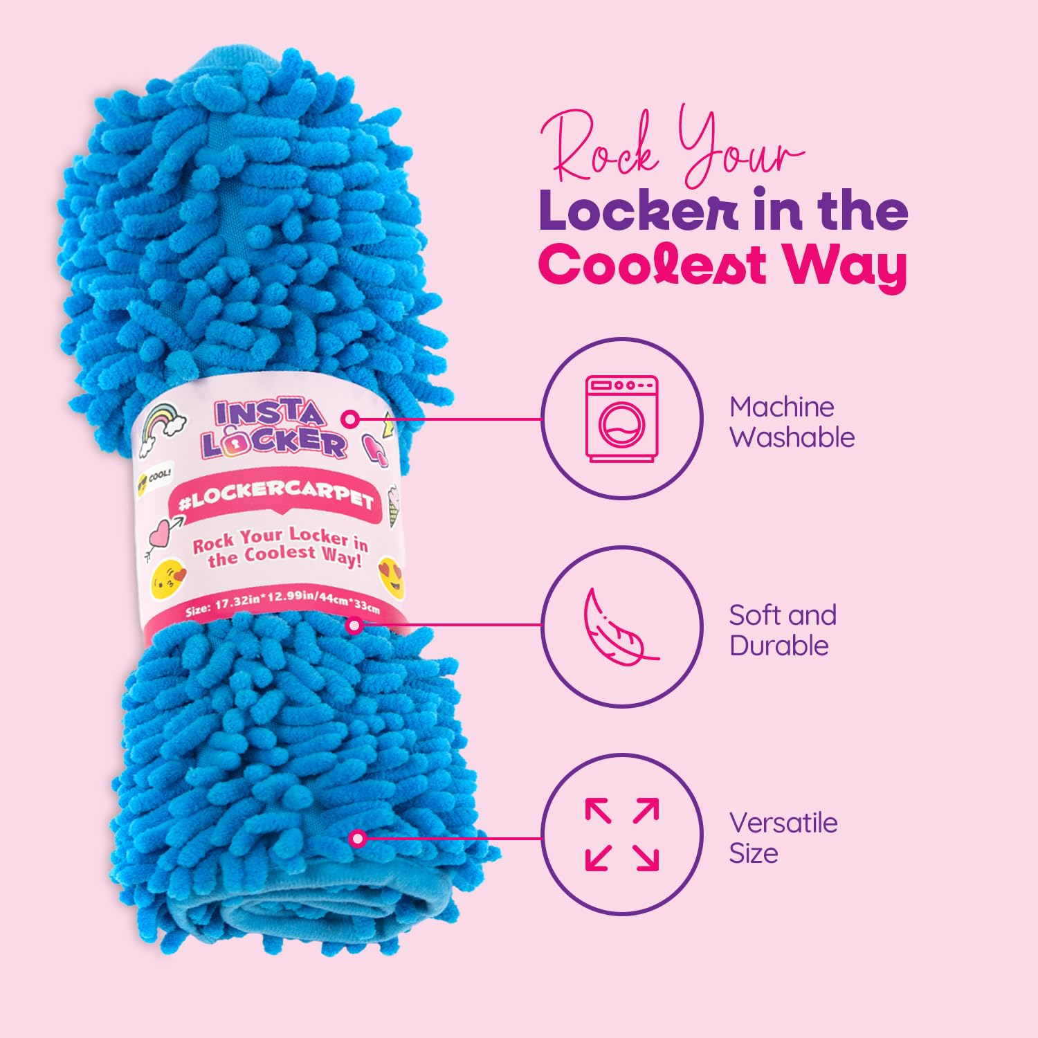 InstaLocker Locker Decorations Carpet - Locker Rugs for Girls - 100% Microfiber, Shaggy Style Locker Rugs - 11.5" x 17.5" Rectangle Locker Rug with Non Skid Backing - Top Locker Décor Accessories