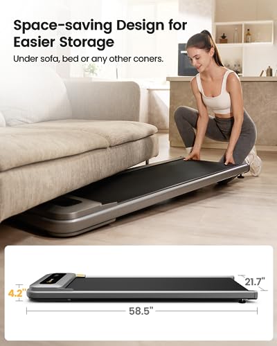 UREVO Under Desk Treadmill, Walking Pad Treadmill with Large Running Area, 2.25HP Treadmills for Home, Desk Treadmill for Office Under Desk with 265lbs Weight Capacity (Gray)