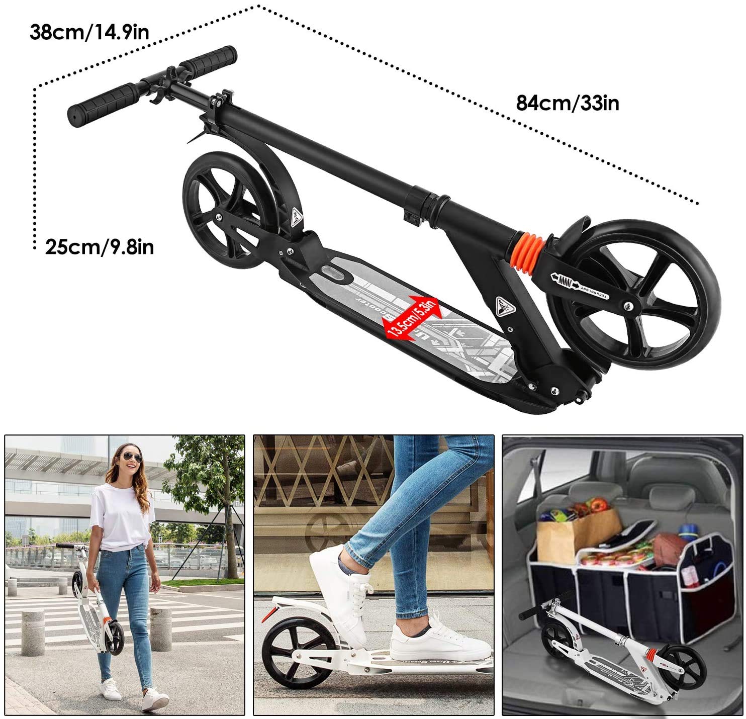Hikole Scooters for Adults Teens, Kick Scooter with Adjustable Height Dual Suspension and Shoulder Strap 8 inches Big Wheels Scooter Smooth Ride Commuter Scooter Best Gift for Kids Age 10 Up
