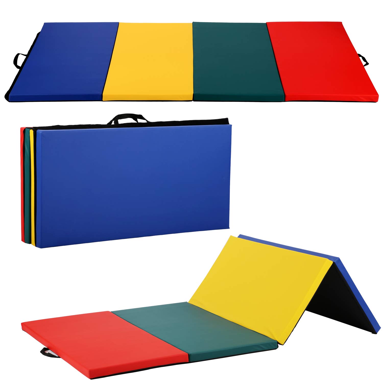 Gym Exercise Mat, Gymnastics Mat 4'x8'x2 Thick Foldable Panel Aerobics Exercise Fitness Tumbling Mat PU Leather with Handle Home Gym Floor Training Pad for Yoga Pilates Light Stretching Martial Arts