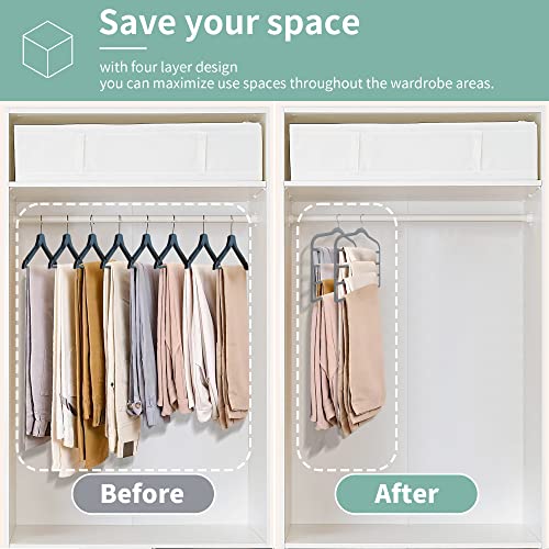 Velvet Hangers Pants Hangers Space Saving Hangers for Pants Non-Slip Multiple Closet Hanger Organizer for Trousers Tie Scarf Grey Pack of 4