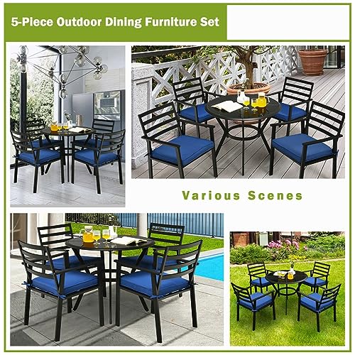 ZLXDP 5PCS Outdoor Patio Dining Chair Table Set Cushioned Sofa Glass Garden