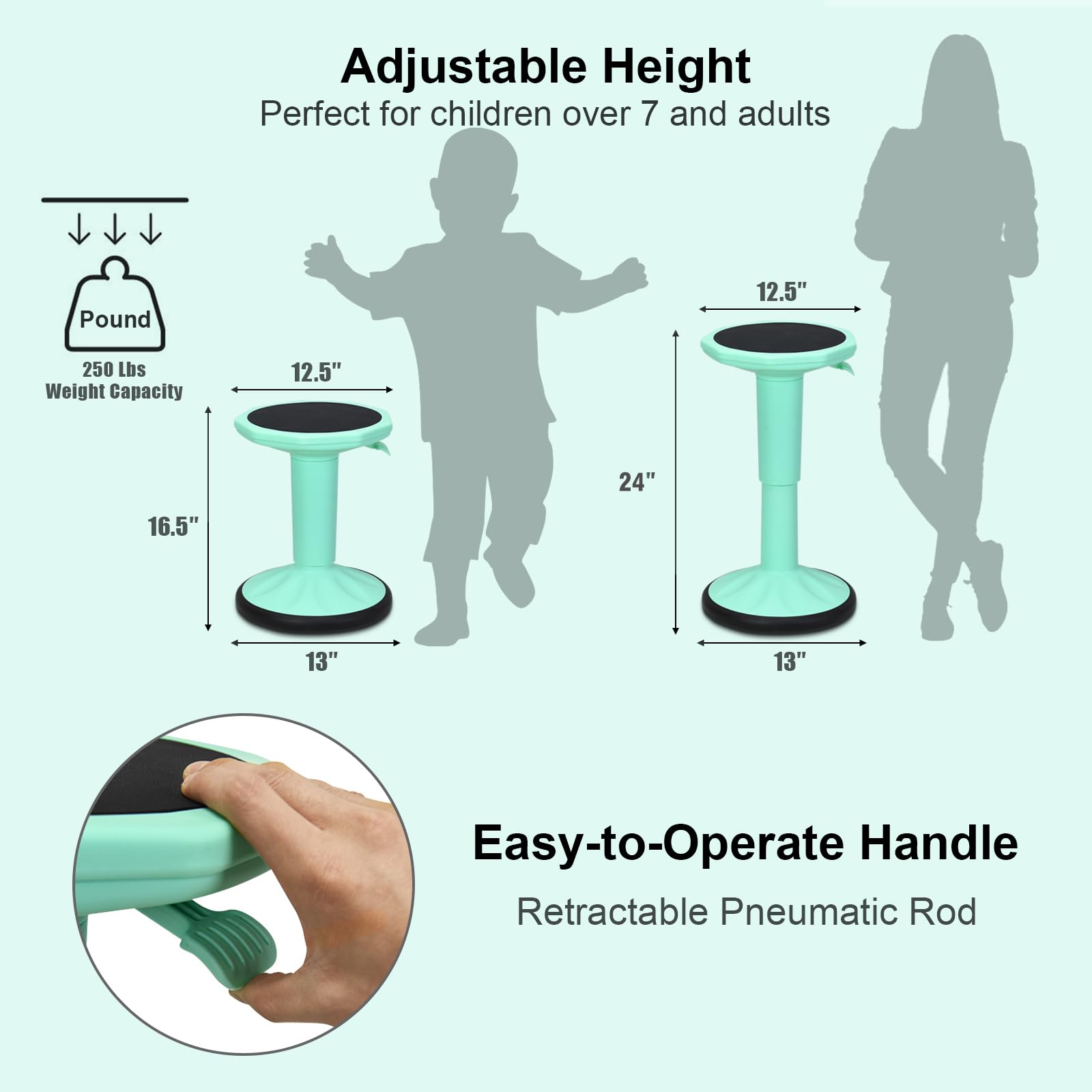 Giantex Wobble Stools for Classroom Seating, Wiggle Stool with Adjustable Height, 24 Inch Active Learning Stool, Sitting Balance Chair for School, Office Stand Up, Flexible Seating Wobble Chair(Green)