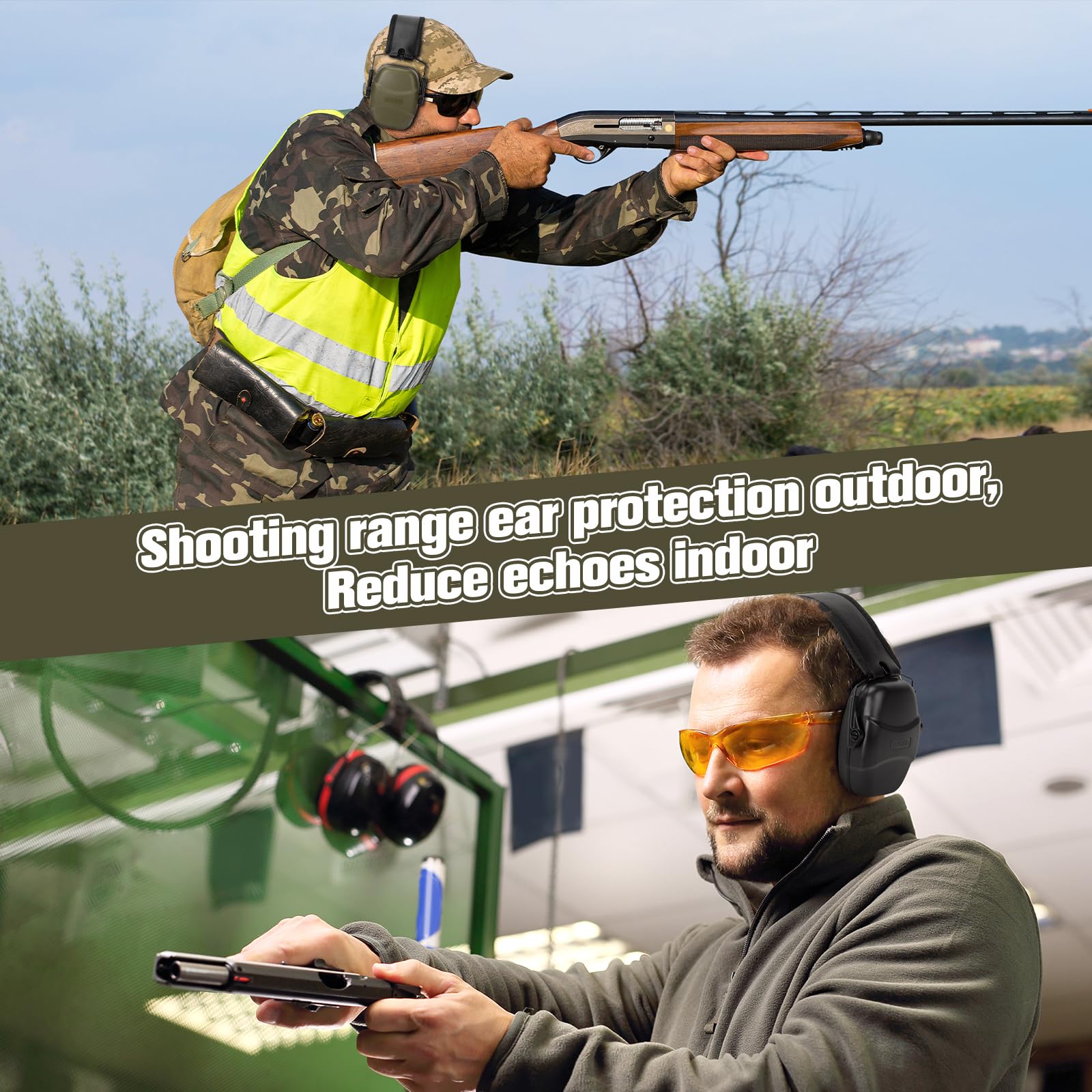 GUCHO 34 dB NRR Noise Reduction Safety Shooting Ear Muffs,Hearing Protection Ear Muffs,Shooting Range Ear Protection for Hunting Mowing