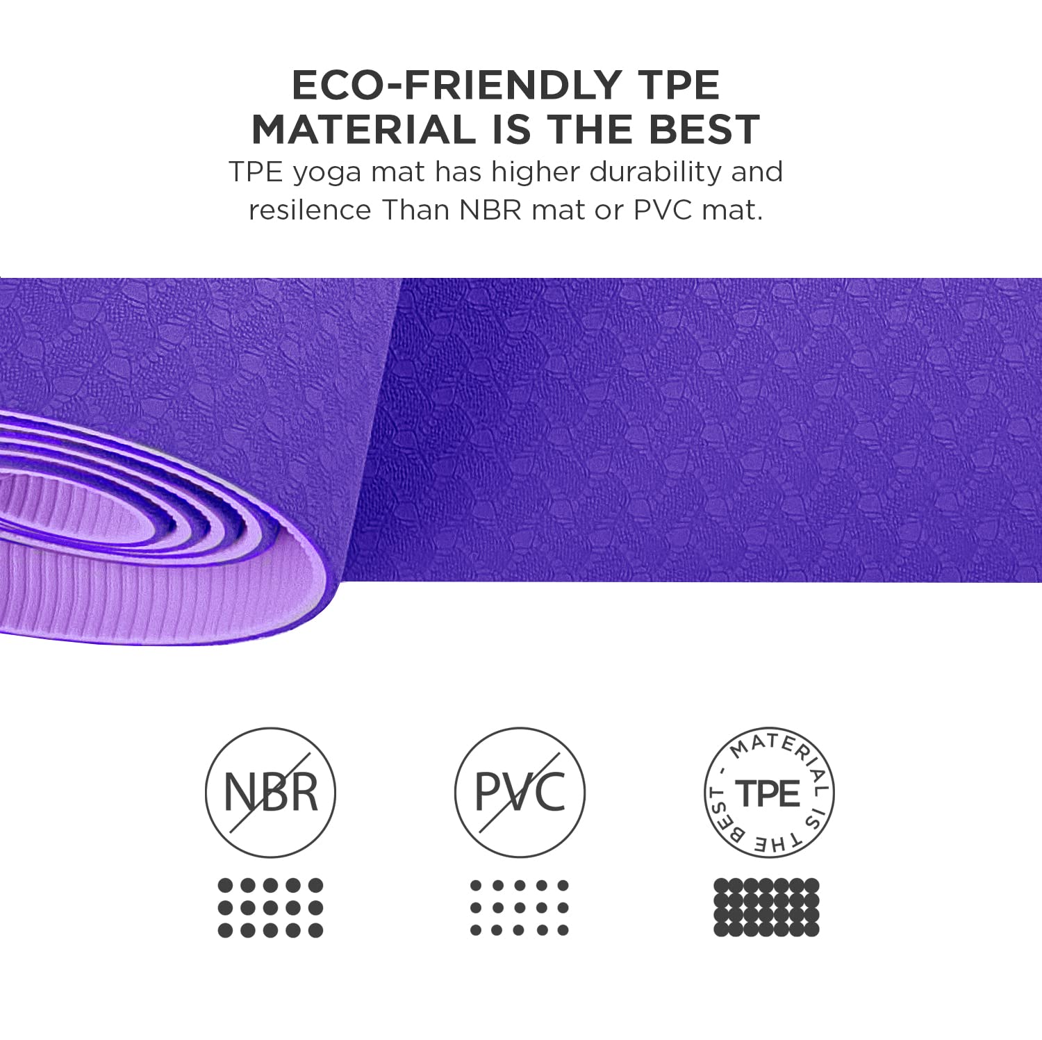 GET FIT! Eco Friendly TPE Yoga Mat Non-Slip surface 6mm thick with Carrying Strap. Lightweight easy to roll and carry. (Violet + Violet)