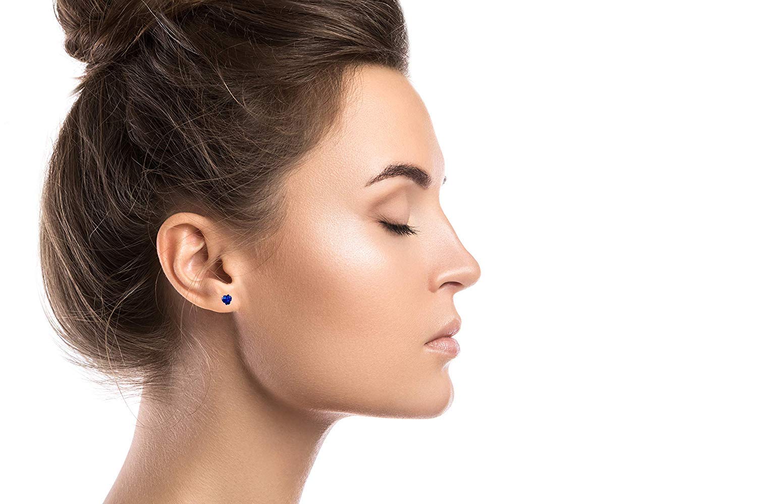 Genuine 14K Solid Yellow Gold 6x6mm Heart Created Blue Sapphire September Birthstone Stud Earrings