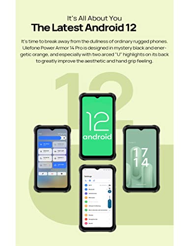 Ulefone Armor 14 Pro 10000mAh Rugged Smartphone, Android 12, 6GB+128GB, Helio G85 Octa-core Waterproof Rugged Phone, 6.52β HD+, 20MP AI Camera, Fast Charging Unlocked Cell Phones, Dual Sim 4G
