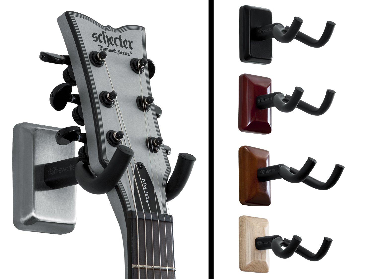Gator Frameworks Acoustic/Electric Guitar Wall Hanger with Black Mounting Plate (GFW-GTR-HNGRBLK)