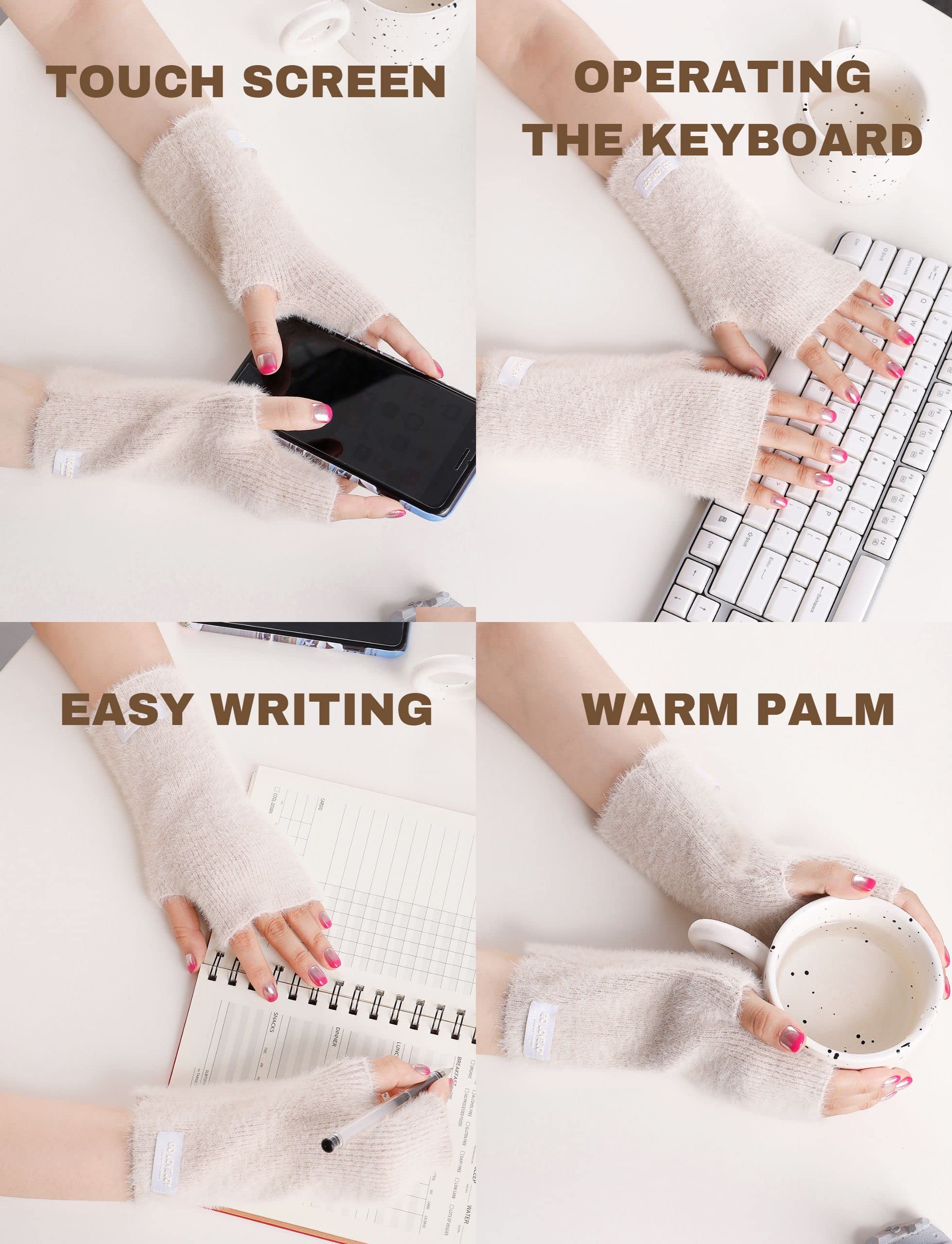 Hymus Winter Arm Warmers Mittens Fuzzy Fingerless Gloves for Women, Touch Screen Gloves for Typing Driving