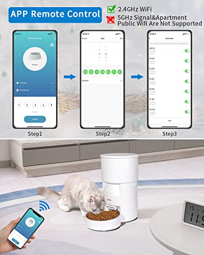 QLIFE Automatic Cat Dog Feeder: Dry Food Dispenser for Dog, Auto Pet Feeder, Portion Control Automatic Dog Feeder (White WiFi, 3L)
