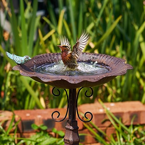 SMQLJXC 12.6" W*27.4" H Cast Iron Bird Baths for Outdoors, Vintage Metal Flower Bird Bath Bowl, Bird Feeder Or Drinker Plate, Home Garden Lawn Yard Decorations