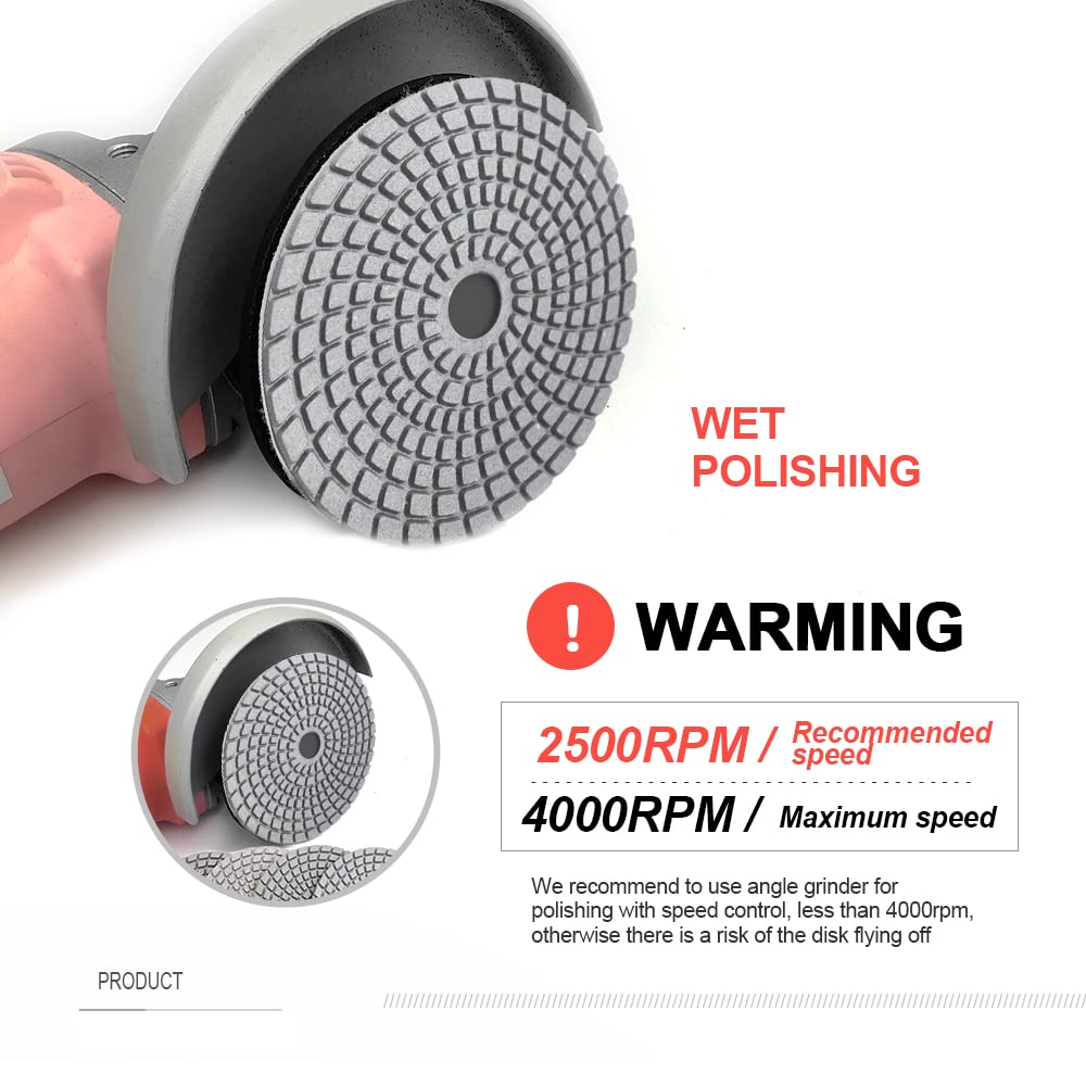 SHDIATOOL 8Pcs 4 Inch Diamond Wet Polishing Pads with White Bond Grit 50 for Marble Granite Stone