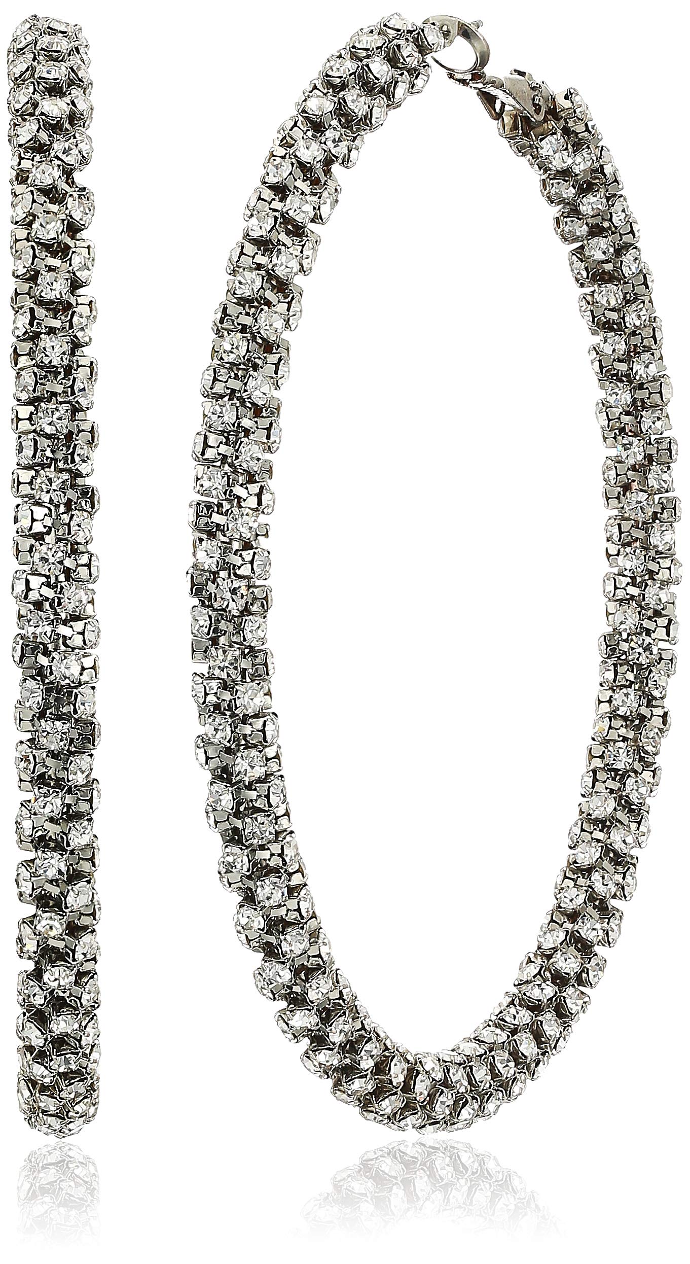 GUESS Women's Silver-Tone Pave Crystal Glass Stone Hoop Earrings