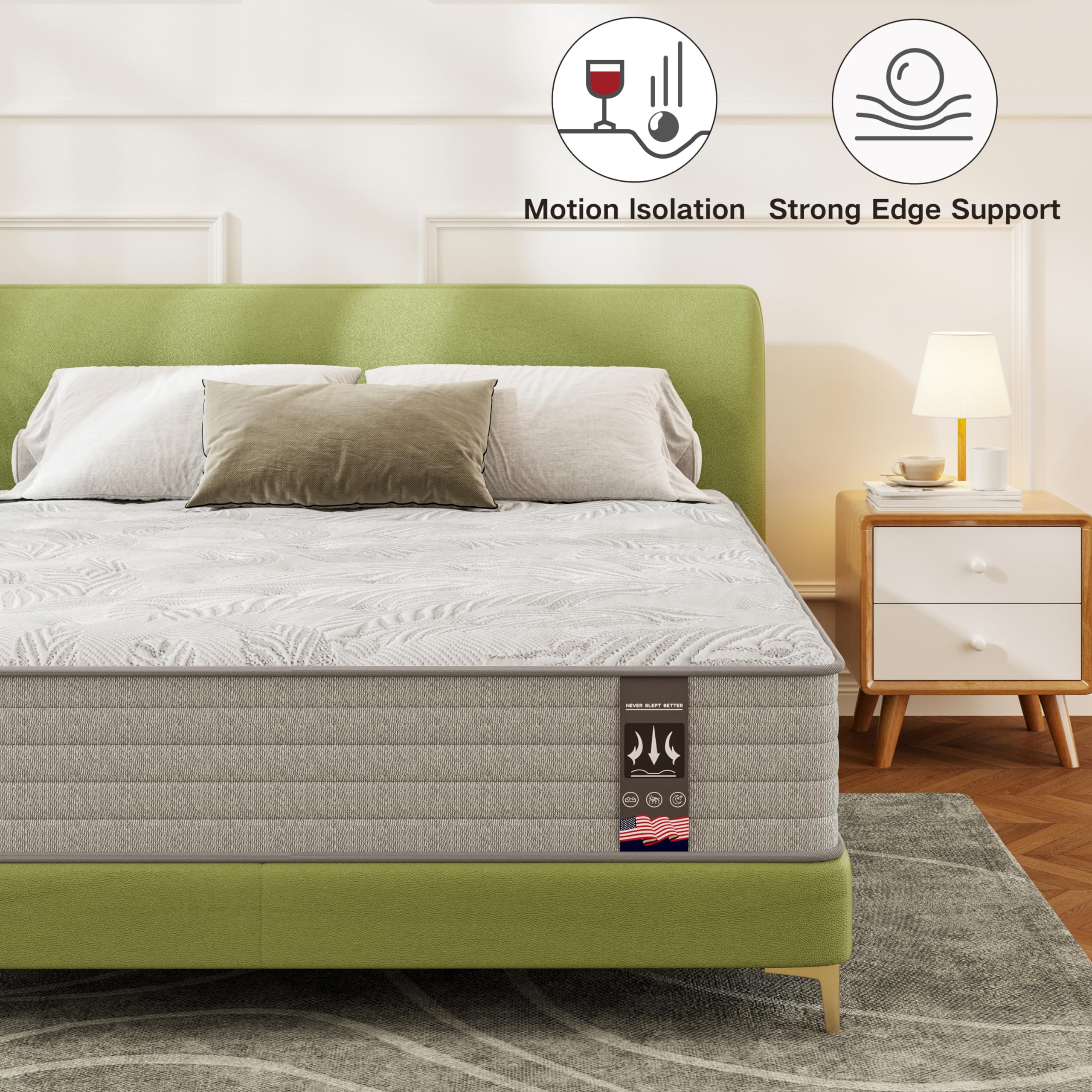 ZFHCBJ Twin Mattress 12+ inch, Twin Hybrid Mattress 12 inch in a Box Individually Pocket Springs,Twin Size Mattress Medium Firm for Good Night Sleep,Pressure Relief,CertiPUR-US Certified