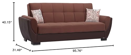 Sweet Home Stores AIR 95" Convertible Bed with Storage, Firm, Fabric, 3 Seater, Upholstered Sleeper Sofa Couch, Futon for Living Room, Sofabed, Brown-107