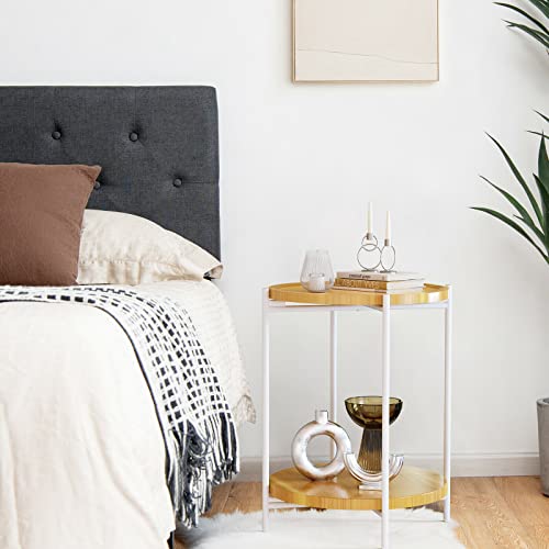 Round End Table,Side Table Modern Nature Texture Coffee Table Nightstand Bedside Wood Table Outdoor & Indoor Accent Table for Small Spaces,Bedroom,Patio