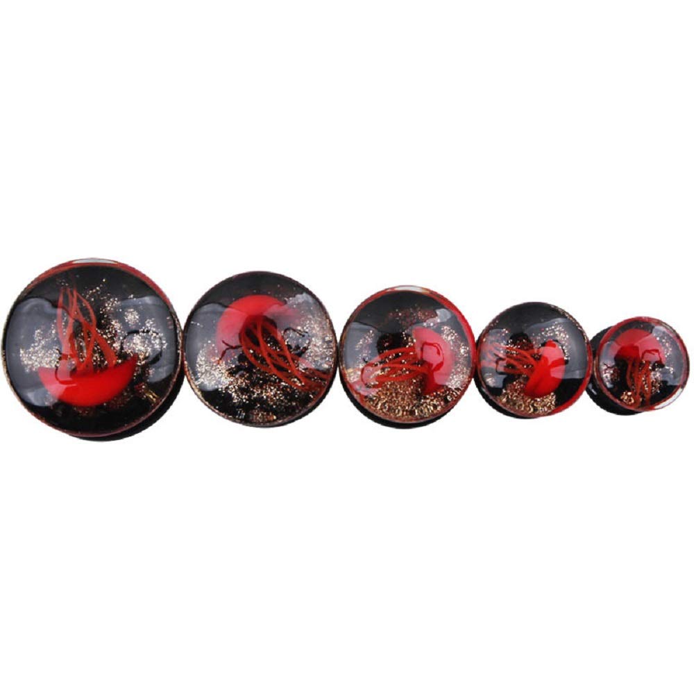 Glass Ocean Jellyfish Ear Plugs Gauges Tunnel Expanders Stretcher Unique Earrings Double Flared Piercings Body Jewelry Blue Red Set (00g(10mm))