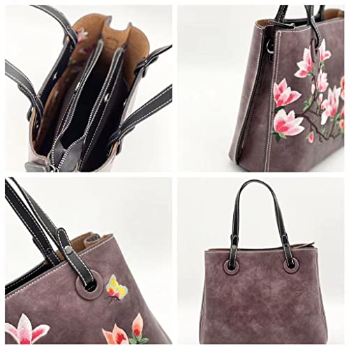 GPPZM Embroidered handbag retro floral shoulder bag large capacity women's tote bag (Color : D, Size : 26(L)*23(H)*11(W) cm)