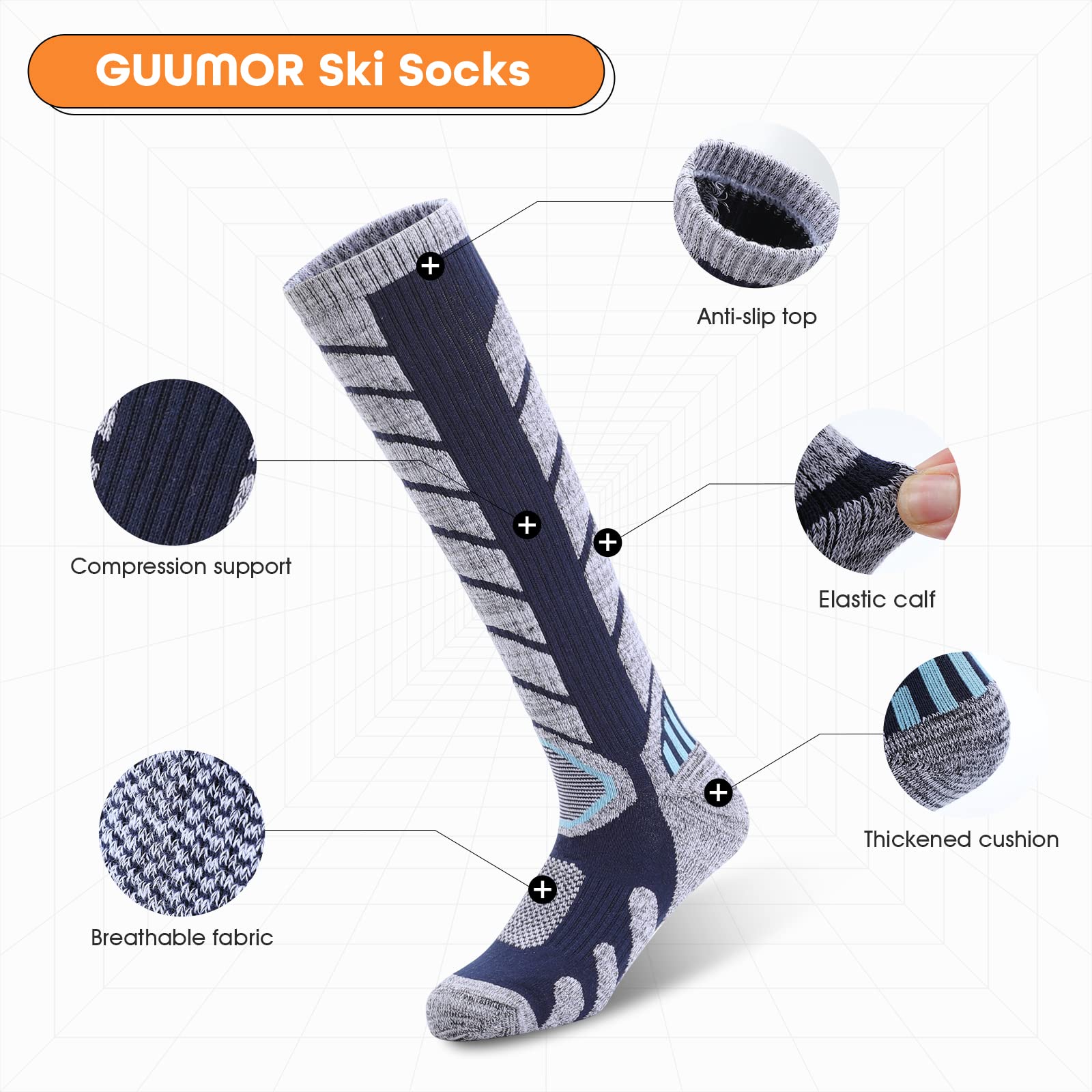 GUUMOR Ski Socks Womens Mens Skiing Snowboarding Socks Warm Winter Thermal 4 Pairs