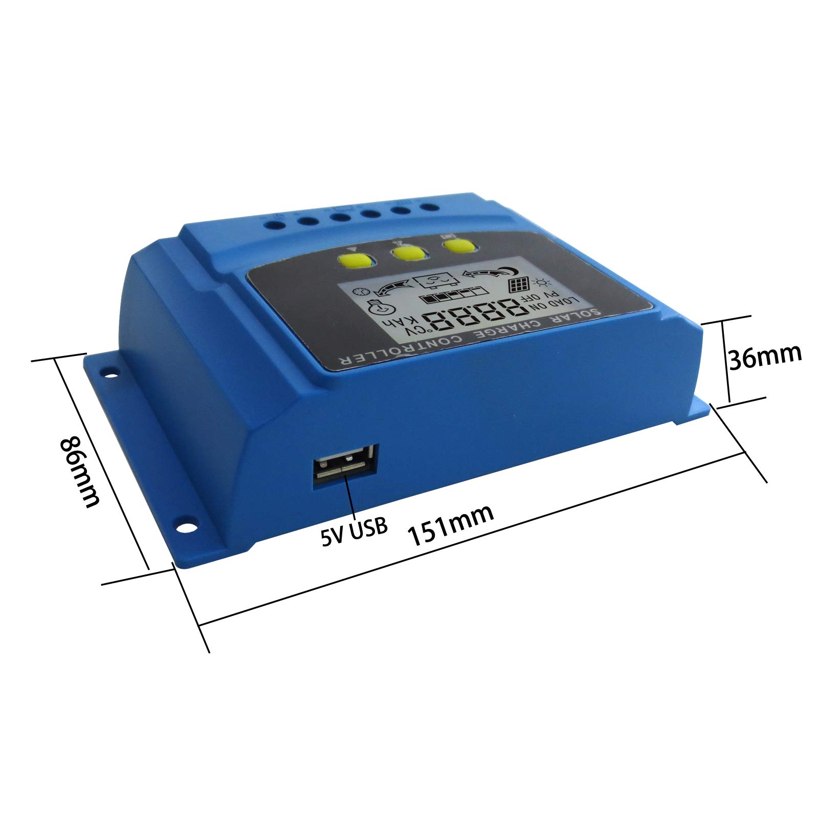 HUINE 20A Solar Charge Controller 12V 24V PWM Solar Regulator Compatible for Lithium ion/Lifepo4/lead Acid Batteries with LCD Display&5V USB &Adjustable Parameter