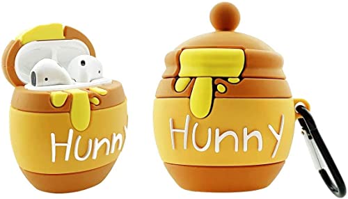 Ultra Thick Soft Silicone Winnie the Pooh Bear Hunny Case with Hook Clip Chain for Apple Airpods 1 2 1st 2nd Honey Pot Jug Disney Disneyland 3D Cartoon Vintage Cute Lovely Gift Girls Kids Daughter