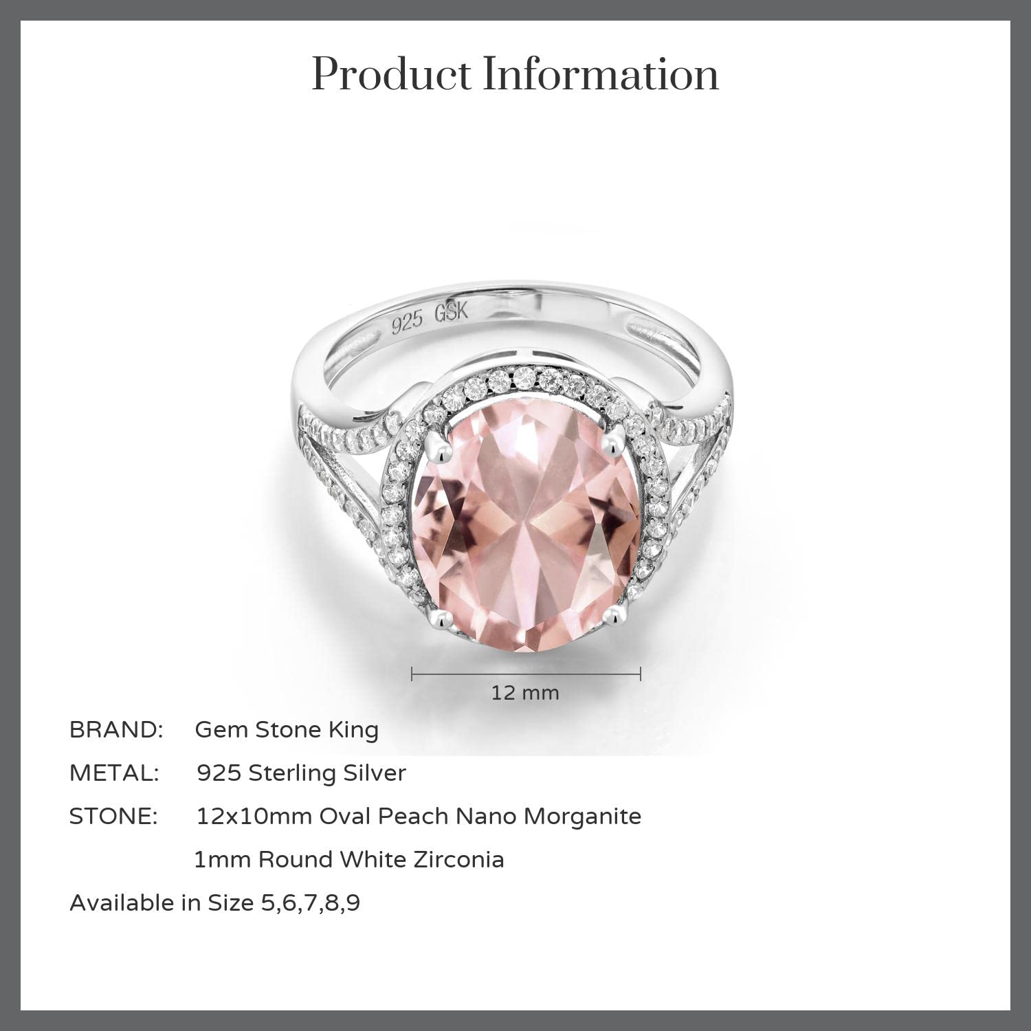 Gem Stone King 925 Sterling Silver 12X10MM Oval Gemstone Birthstone Halo Engagement Ring | Wedding Anniversary Promise Ring For Women | Available In Size 5,6,7,8,9